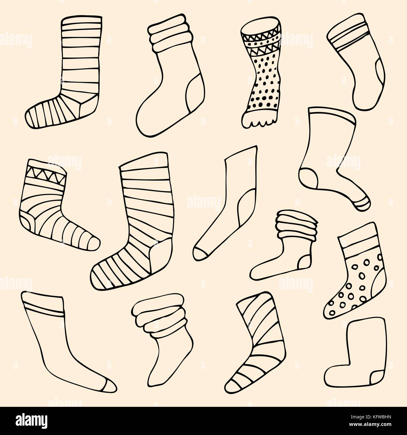 Set of different socks. Made of hand drawn doodle socks Stock Vector ...