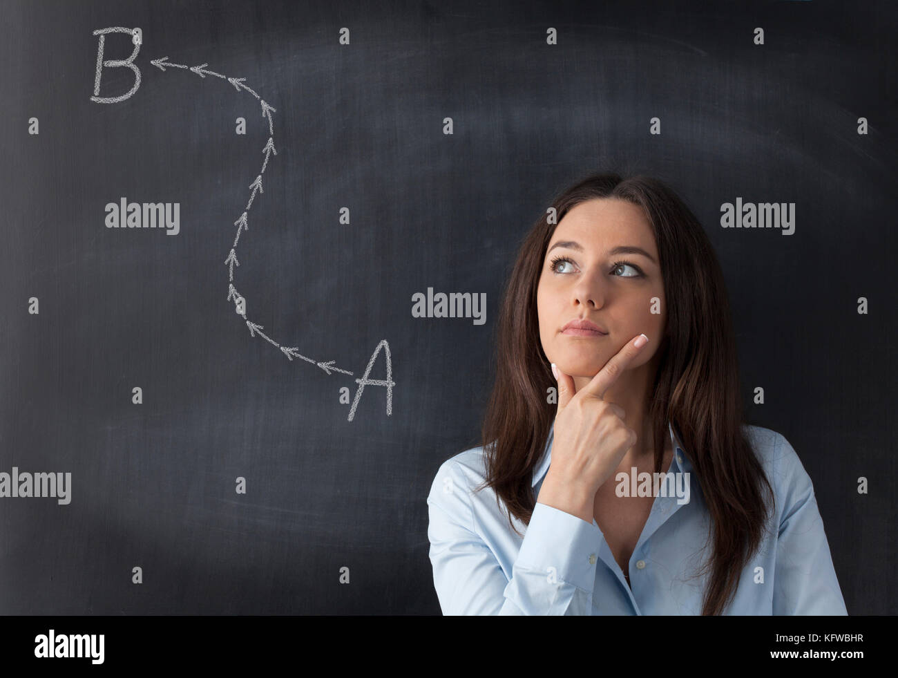 Businesswoman thinking drawing steps concept Stock Photo - Alamy