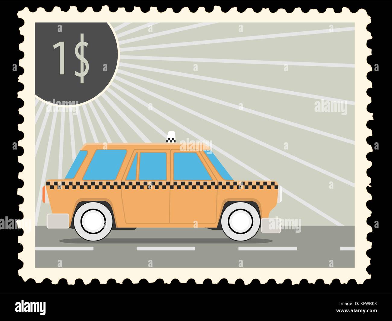 Postage stamp with retro taxi cars. Vector illustration Stock Vector ...