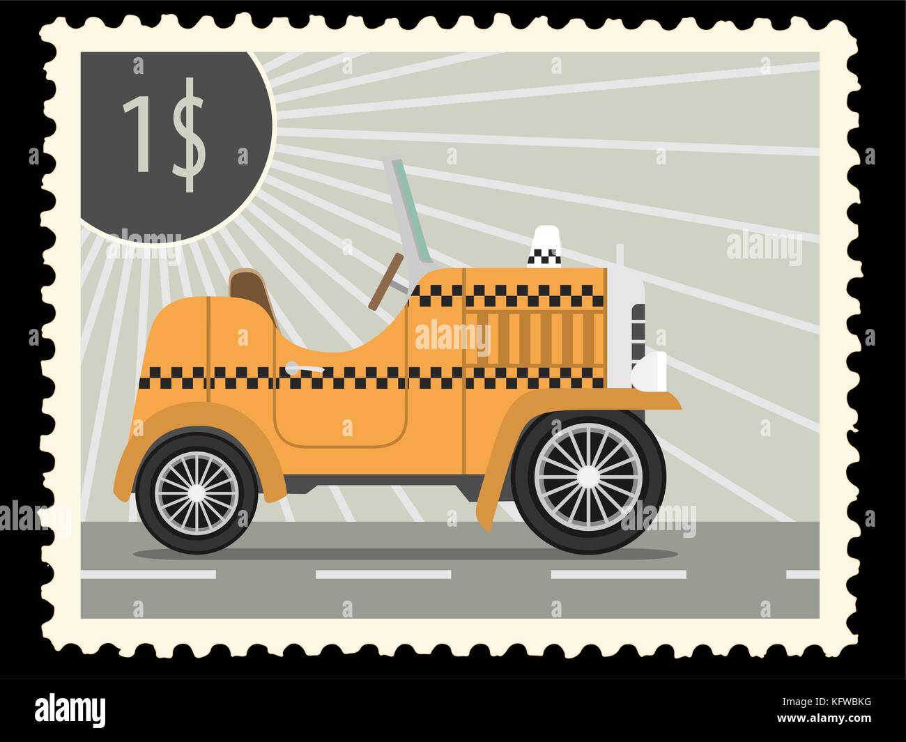 Postage stamp with retro taxi cars. Vector illustration Stock Vector ...