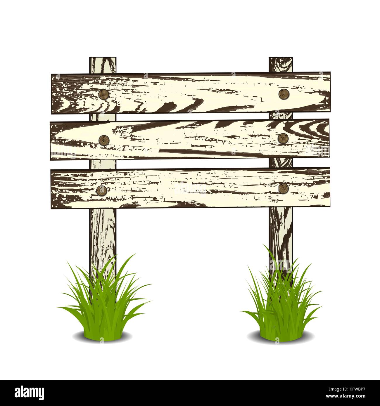 Wooden sign on grass. Vector illustration. Isolated on white Stock ...