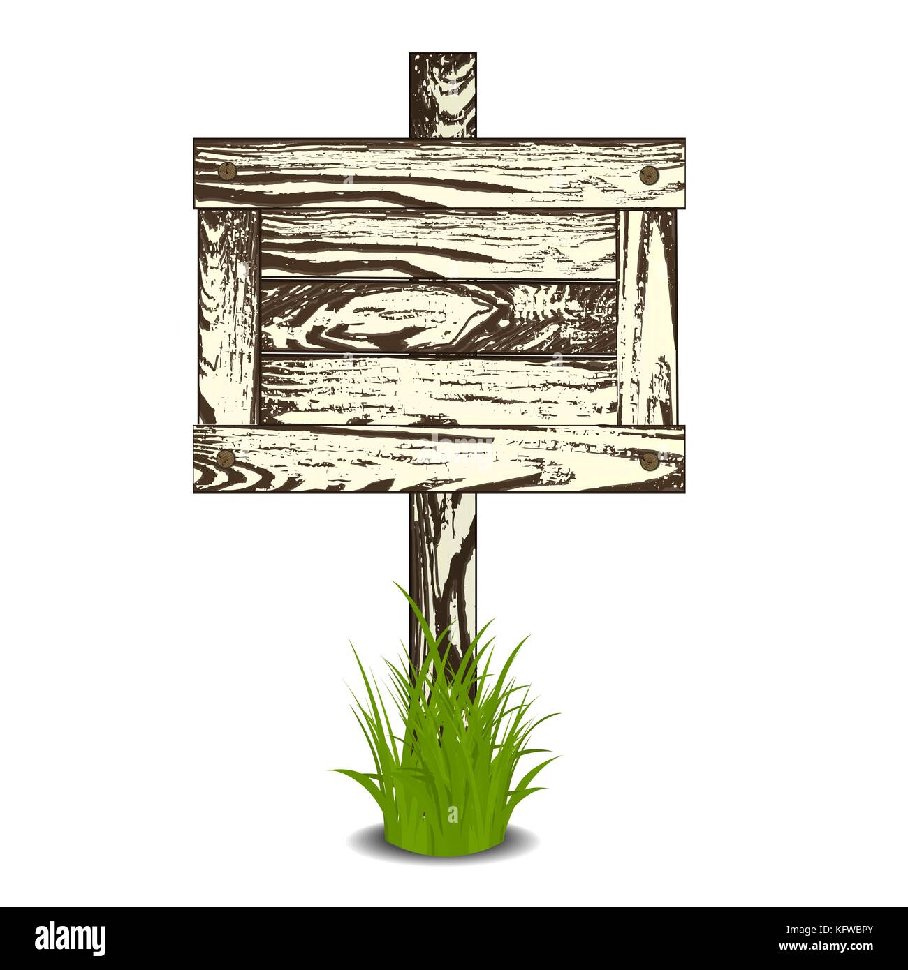 Wooden sign on grass. Vector illustration. Isolated on white Stock ...