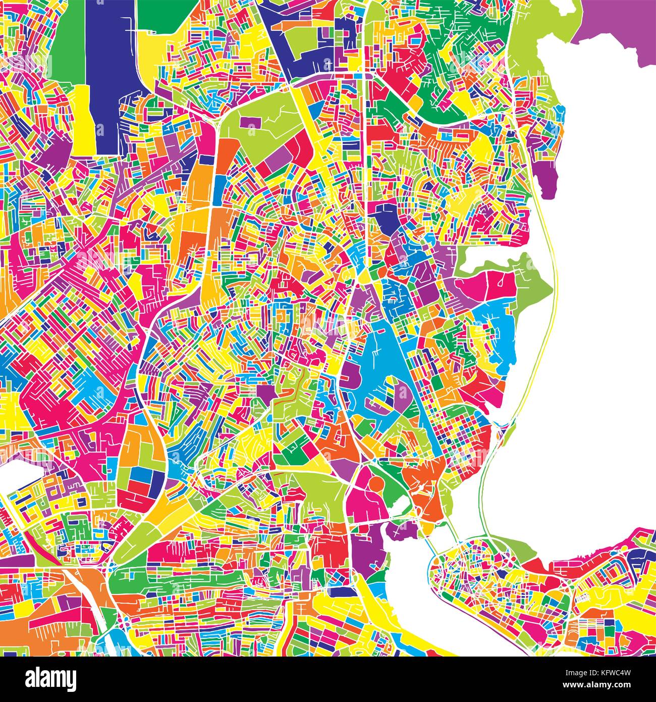 Lagos, Nigeria, colorful vector map. White streets, railways and water ...
