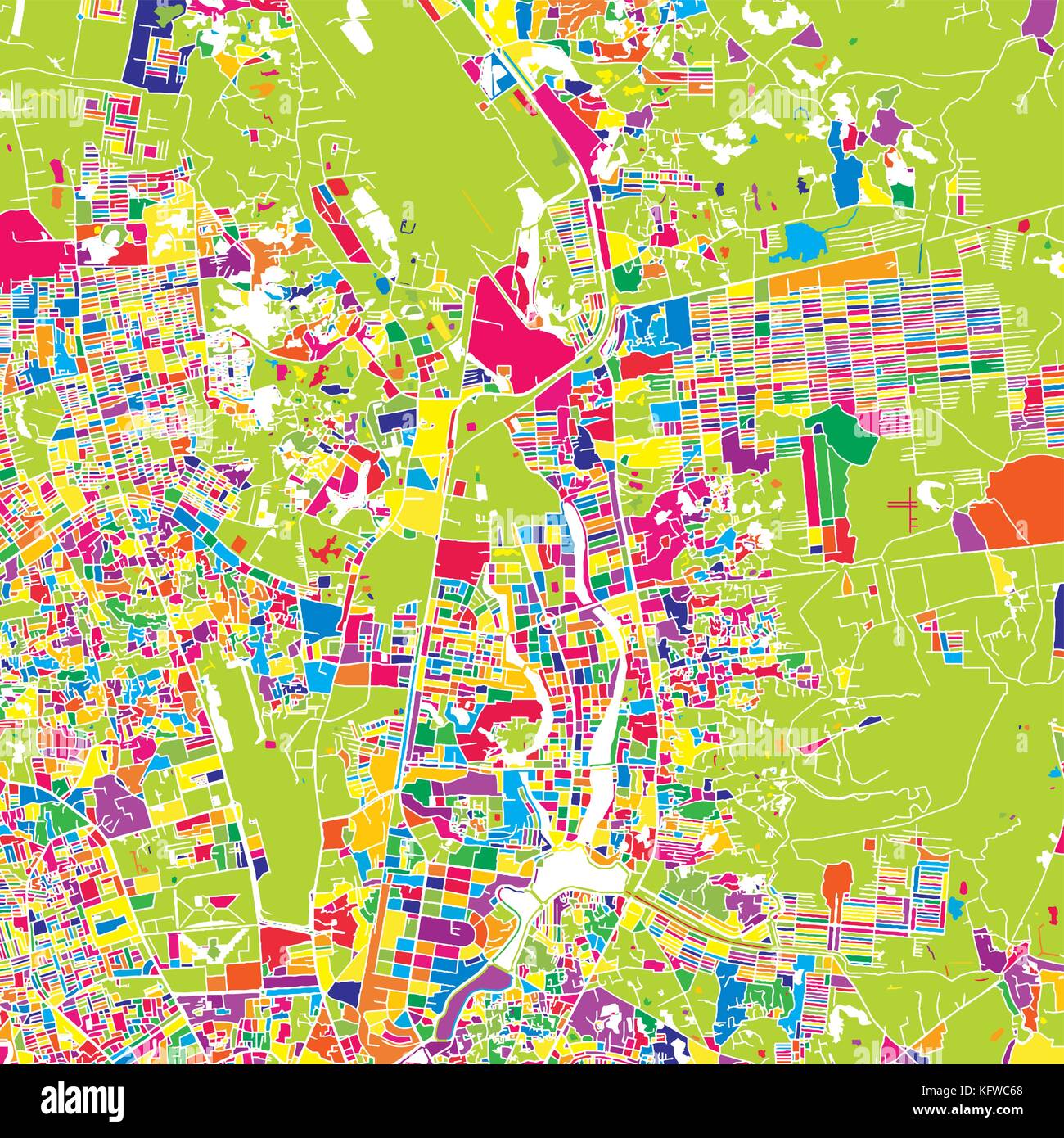Dhaka, Bangladesh, colorful vector map. White streets, railways and ...