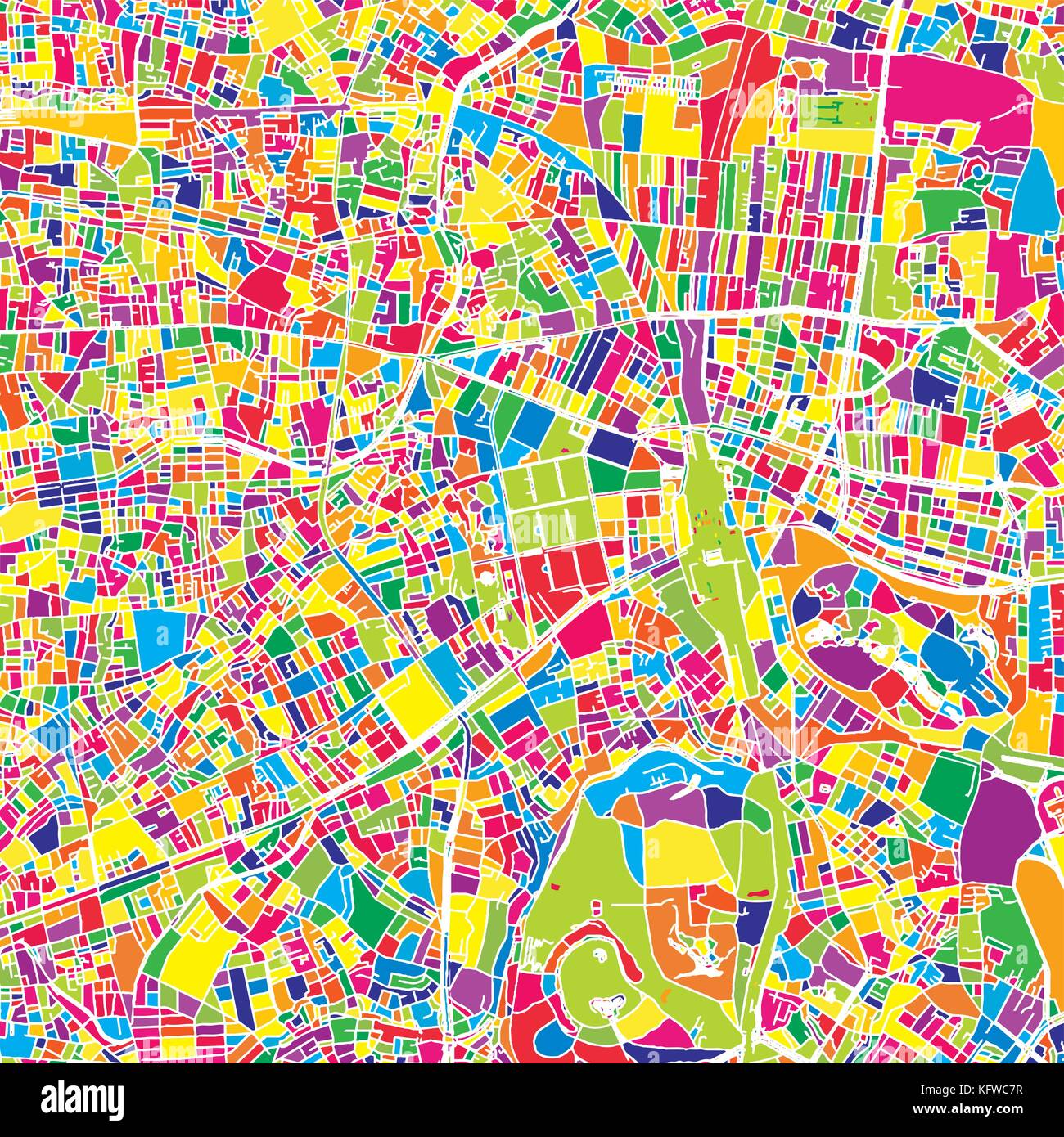Tokyo, Japan, colorful vector map. White streets, railways and water ...