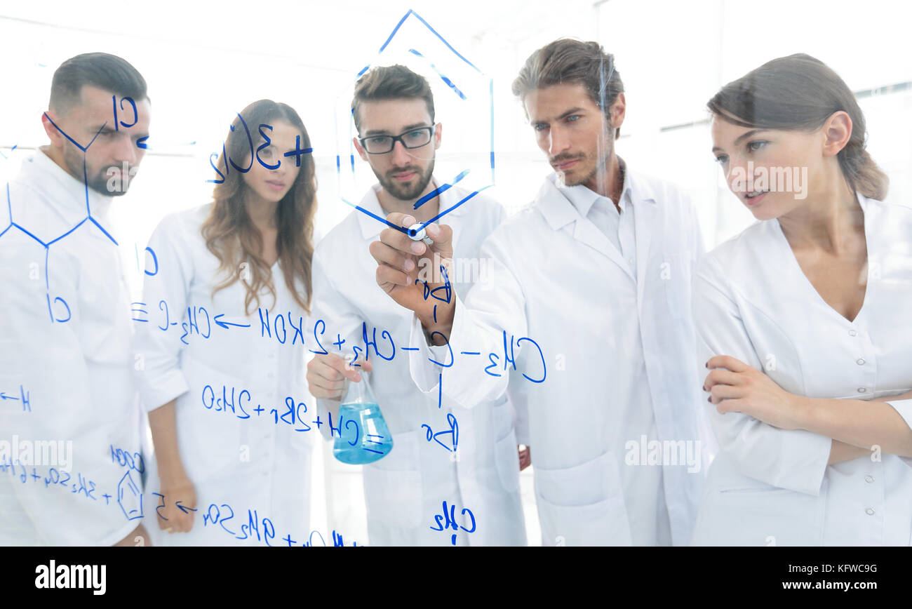 general-view seen trough a transparent board in a chemistry lab of ...