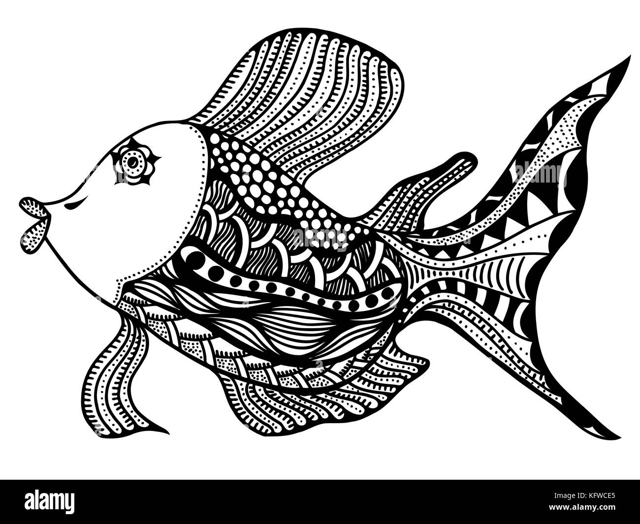 Vector beautiful hand drawn fish in zentangle graphic style with ethnic ...