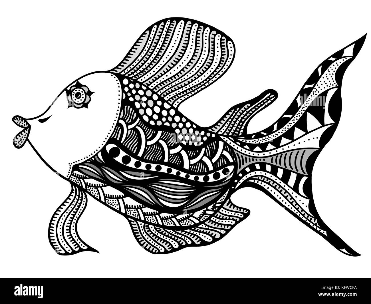 Vector beautiful hand drawn fish in zentangle graphic style with ethnic ...