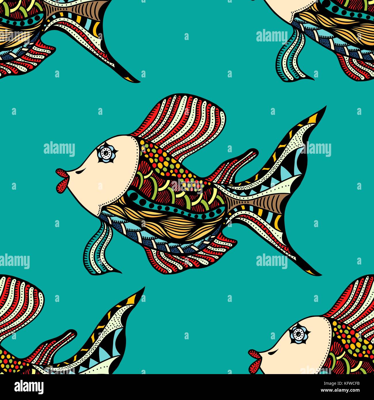 Seamless Zentangle fish background. Vector illustration image Stock ...