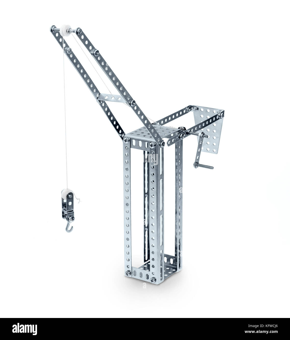 metal toy hoisting crane isolated on white Stock Photo - Alamy