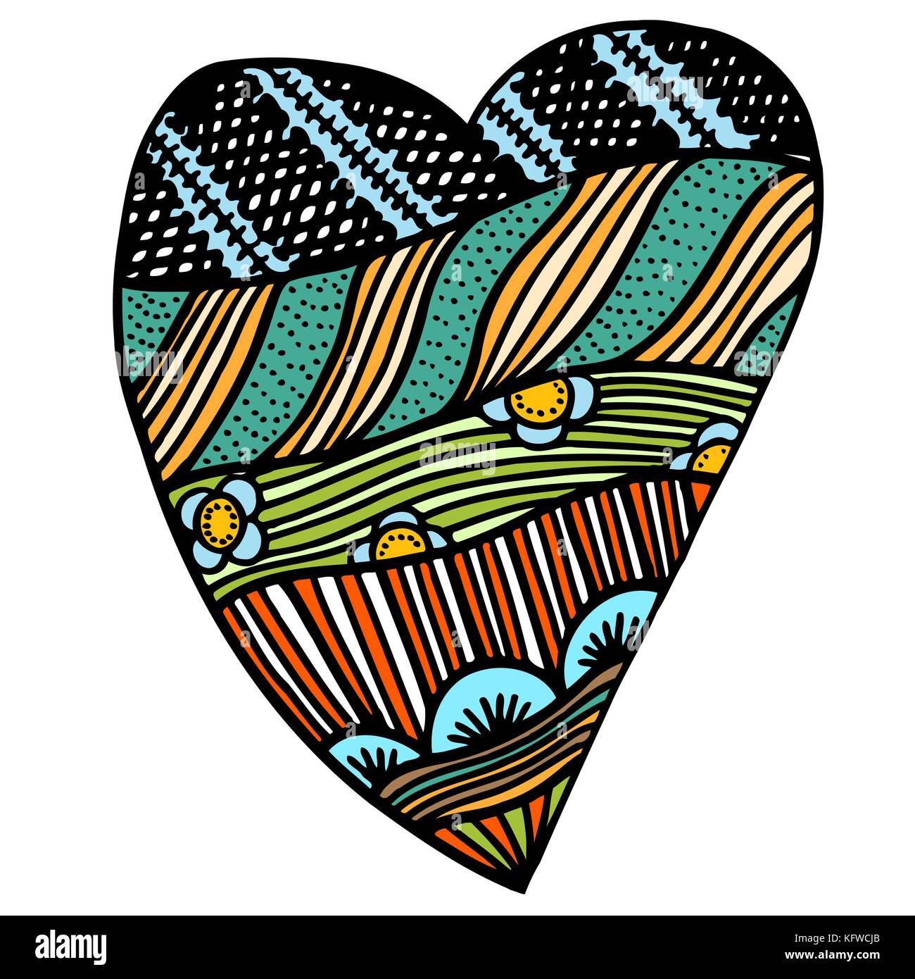 Valentine heart in floral style. Hand drawing doodle vector ...