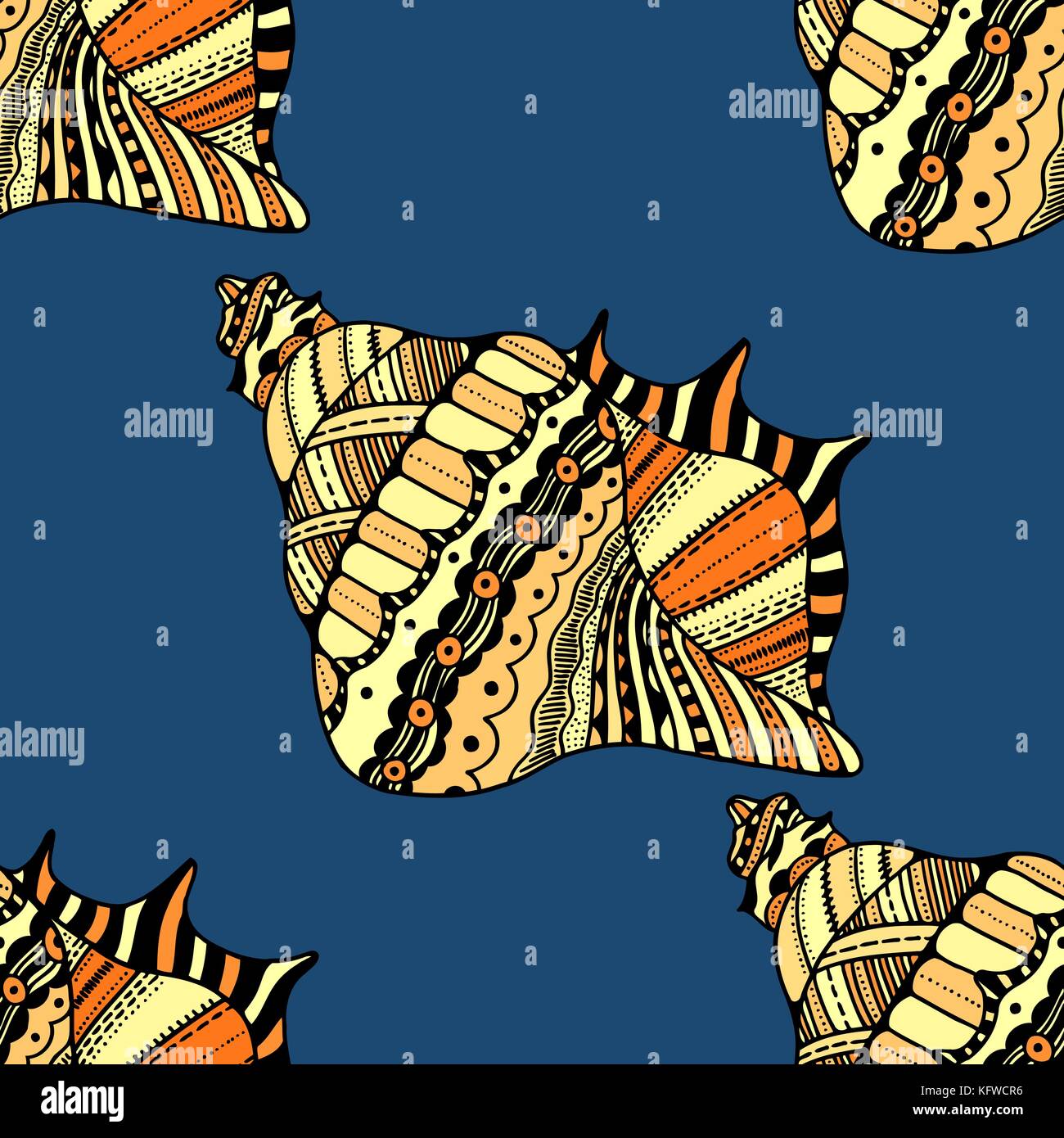 Zentangle stylized sea cockleshell seamless pattern. Hand Drawn aquatic doodle vector ...