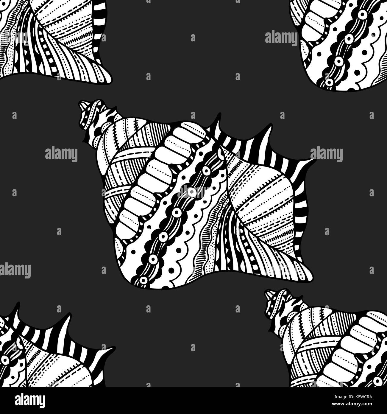 Zentangle stylized sea cockleshell seamless pattern. Hand Drawn aquatic ...