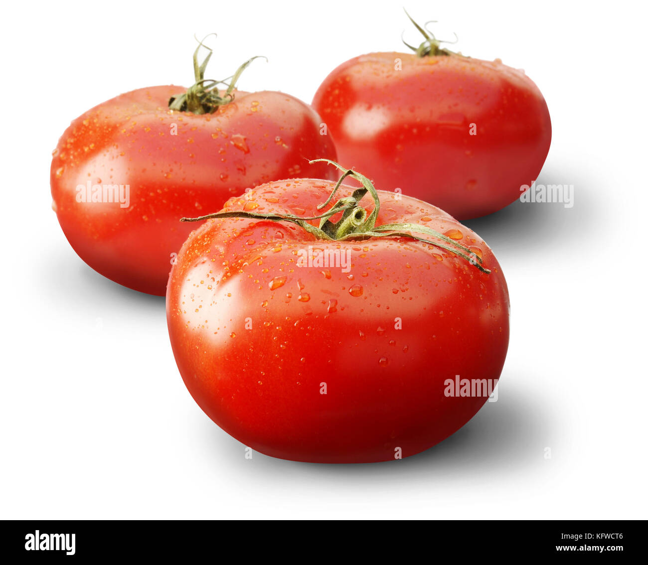 3 tasty tomatoes with waterdrops isolated with clipping path Stock ...
