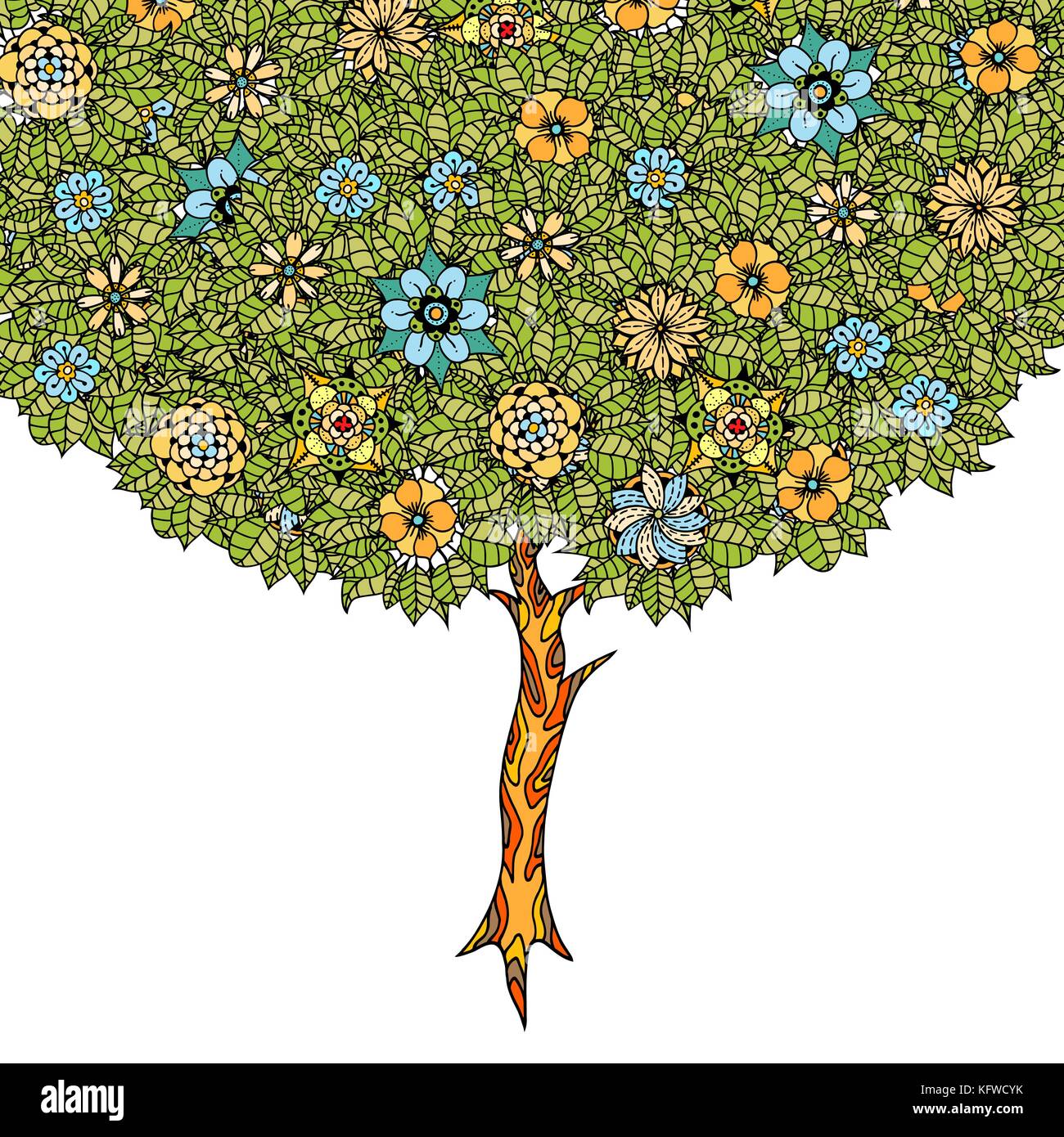 Tree with leaves and flowers. Vector illustration Stock Vector Image ...