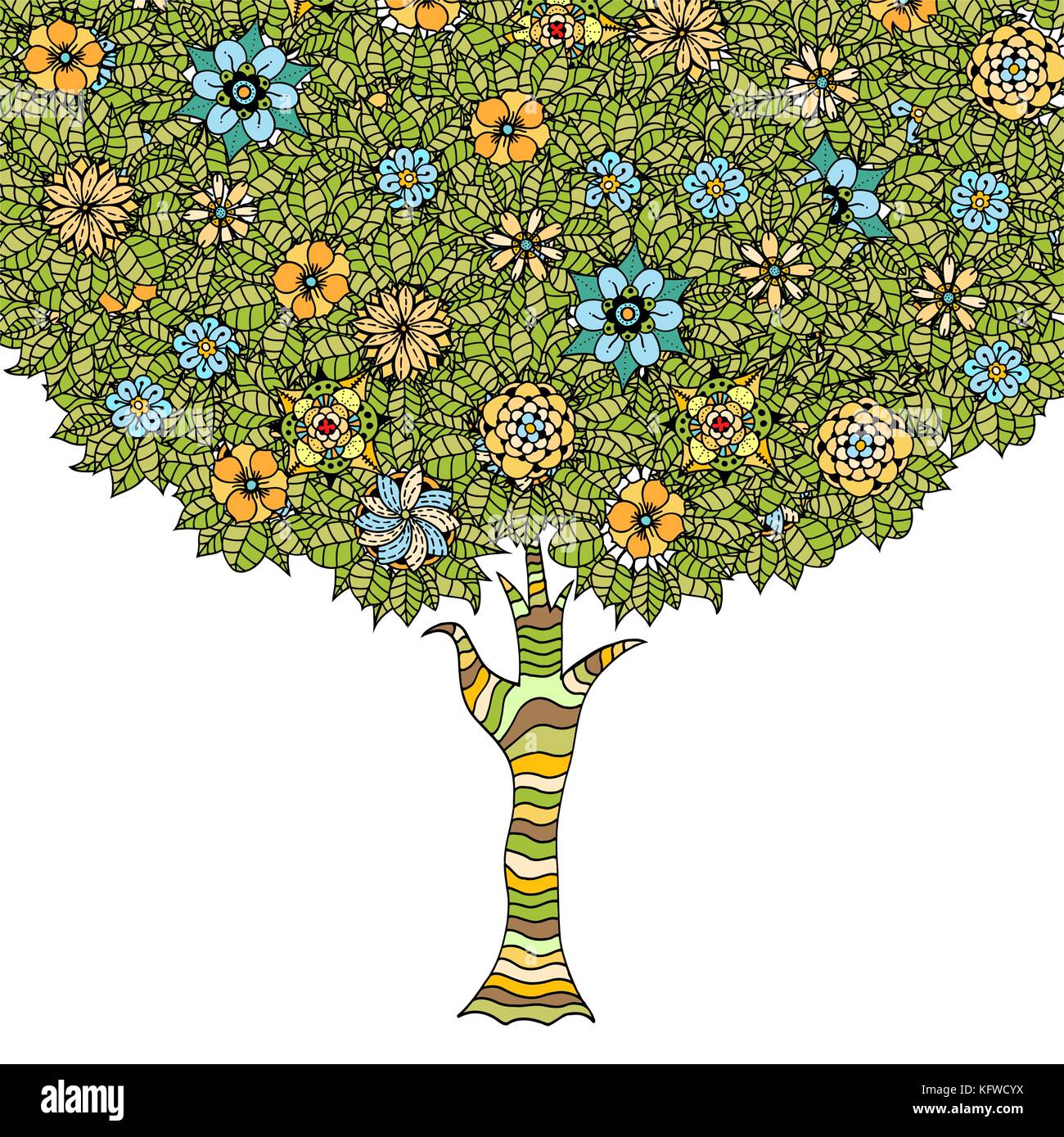 Tree with leaves and flowers. Vector illustration Stock Vector Image ...