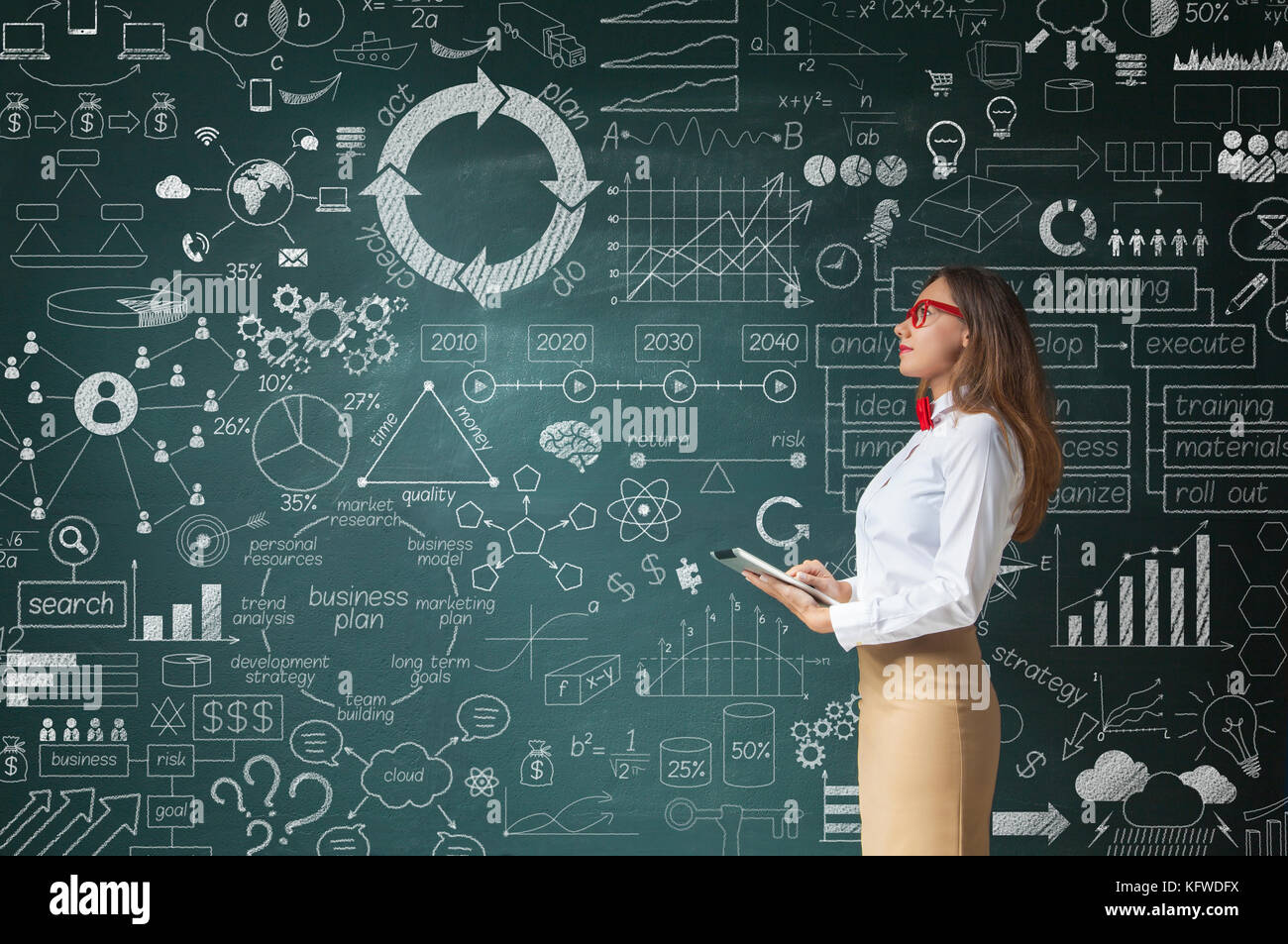 Business woman looking at some charts and graphs Stock Photo - Alamy