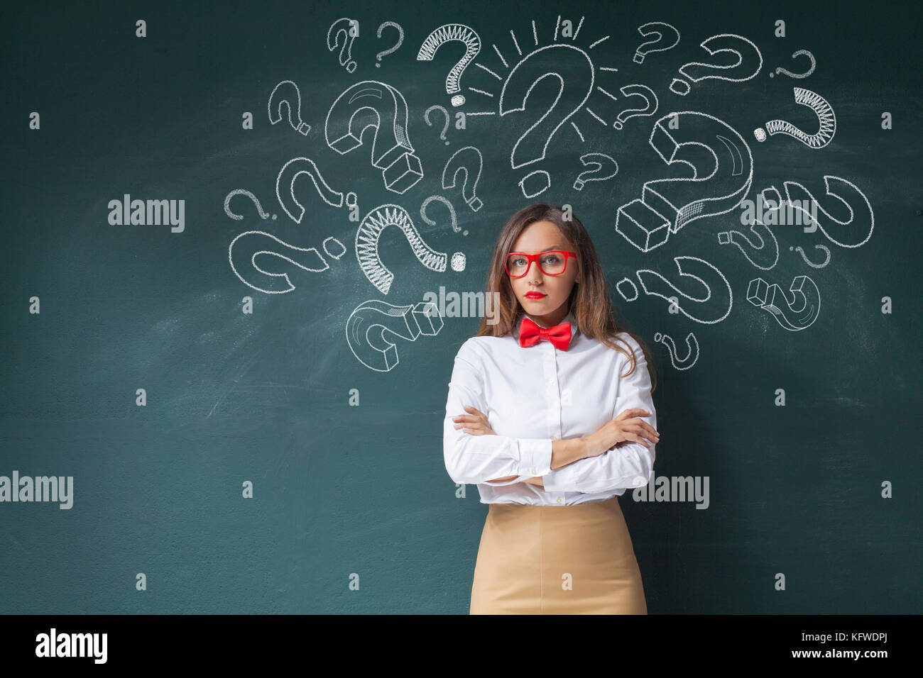 Woman thinking question marks hi-res stock photography and images - Alamy