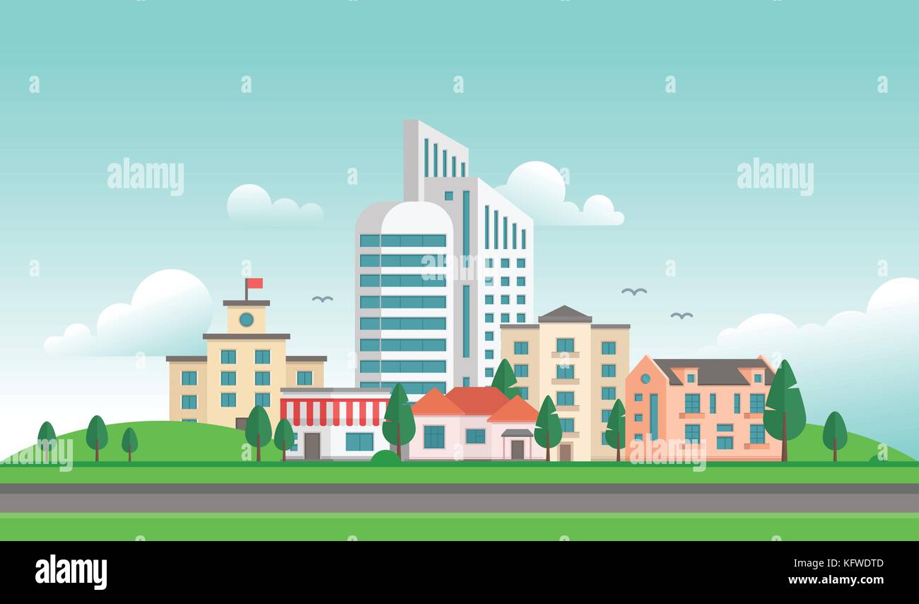 Urban landscape with a road - modern vector illustration Stock Vector ...