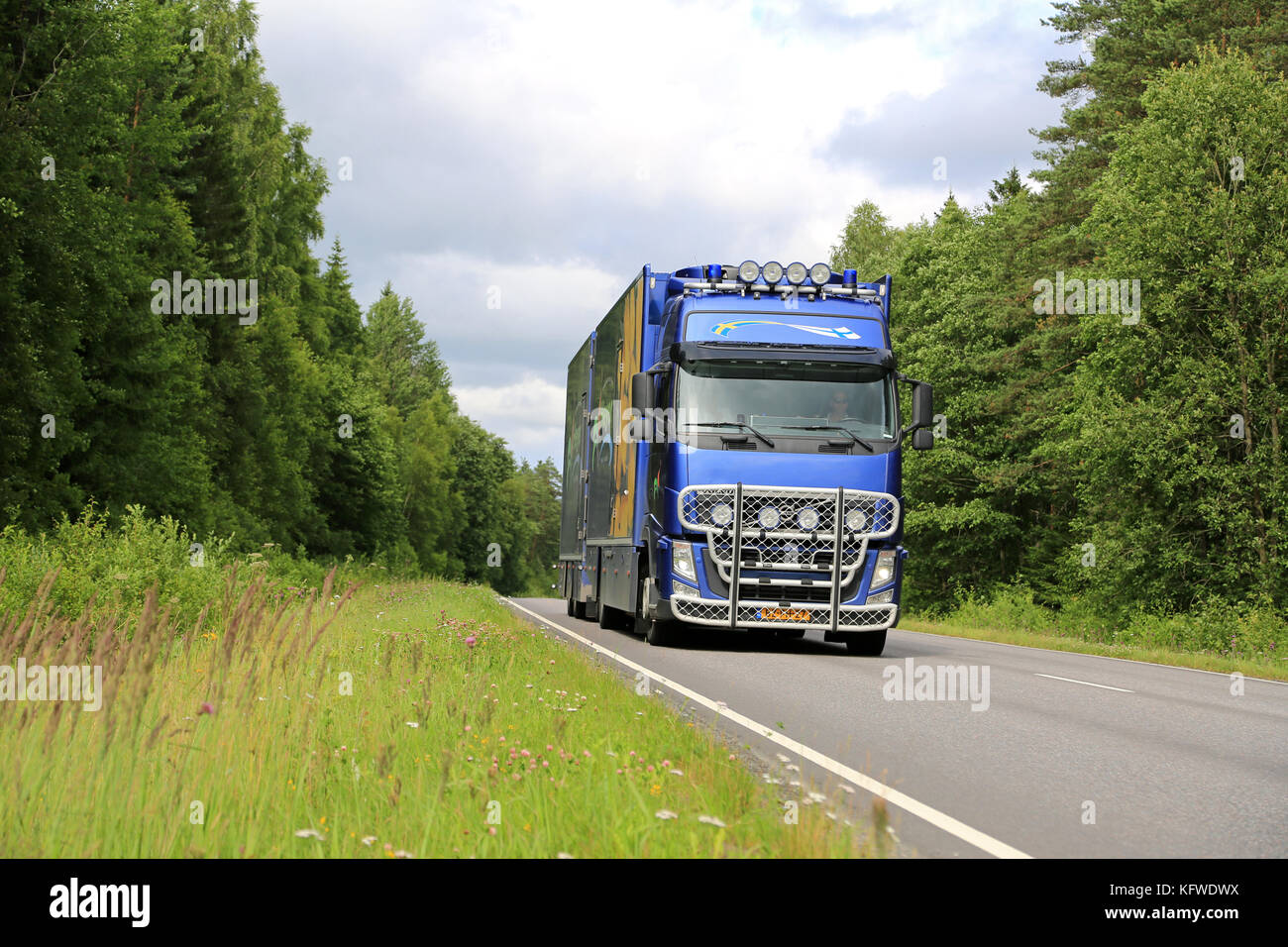 SALO, FINLAND - JULY 19, 2015: Dutch Volvo FH flower transport truck on ...