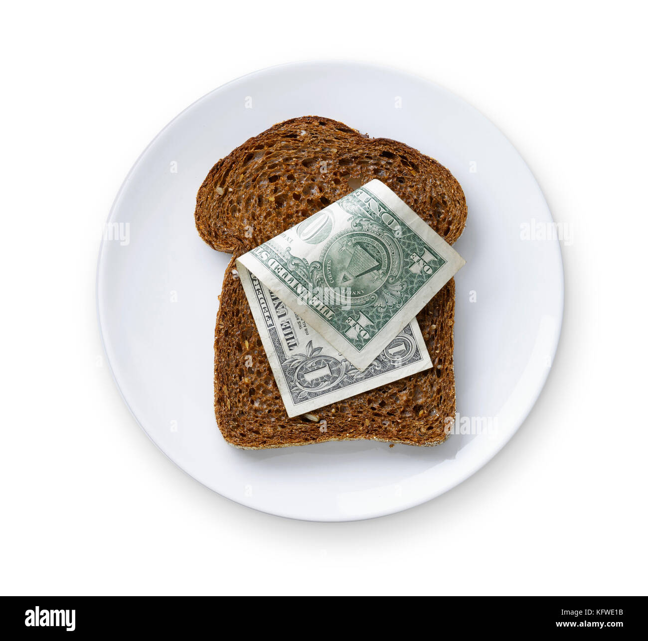USA dollar and bread on white plate isolated Stock Photo - Alamy