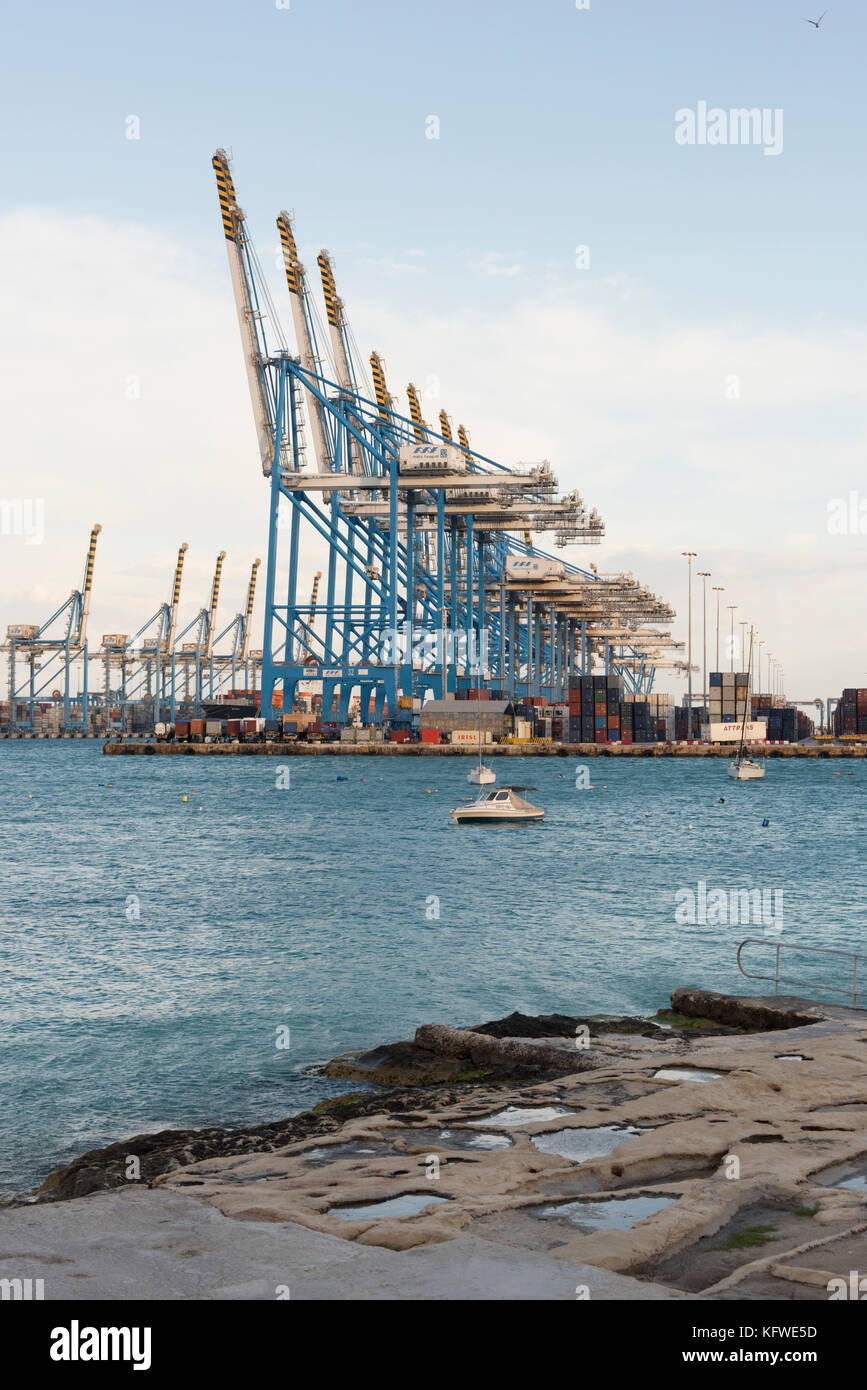 Malta Freeport showing the cranes at the container terminal and ...