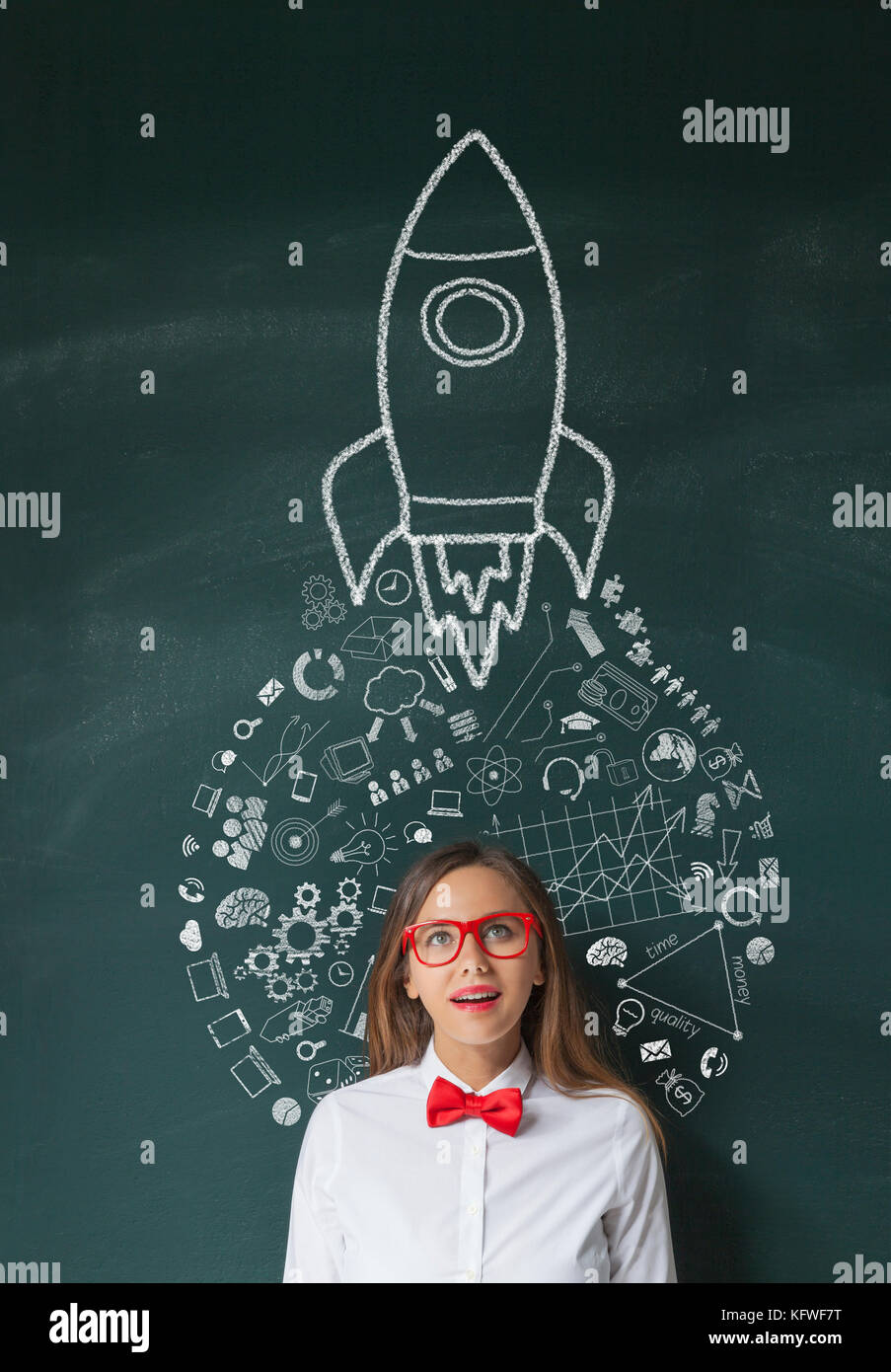 Business woman flying with rocket hi-res stock photography and images ...