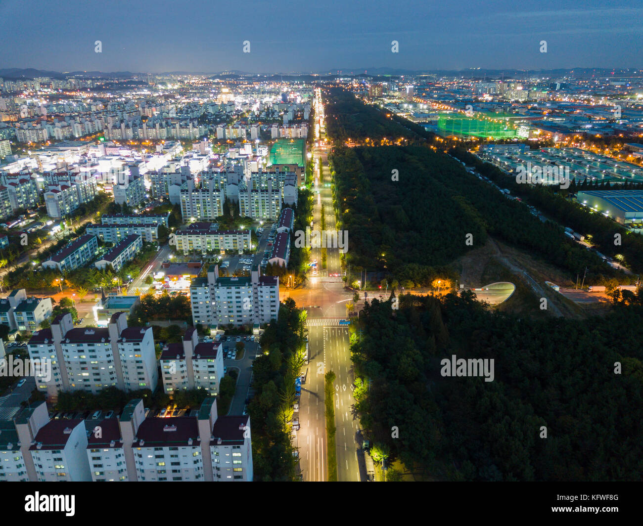 Aerial view of the industrial park at Night.incheon Seoul,Korea Stock ...