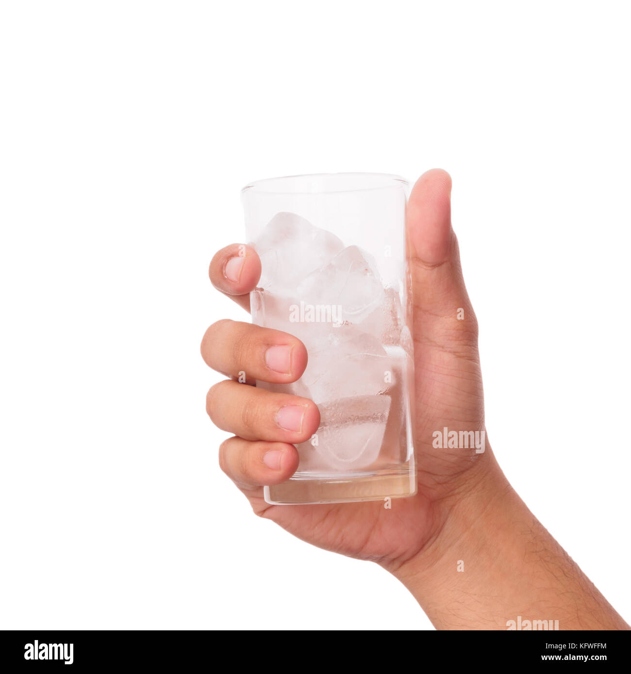 male hand holding ice cubes in glass isolated on white background Stock ...