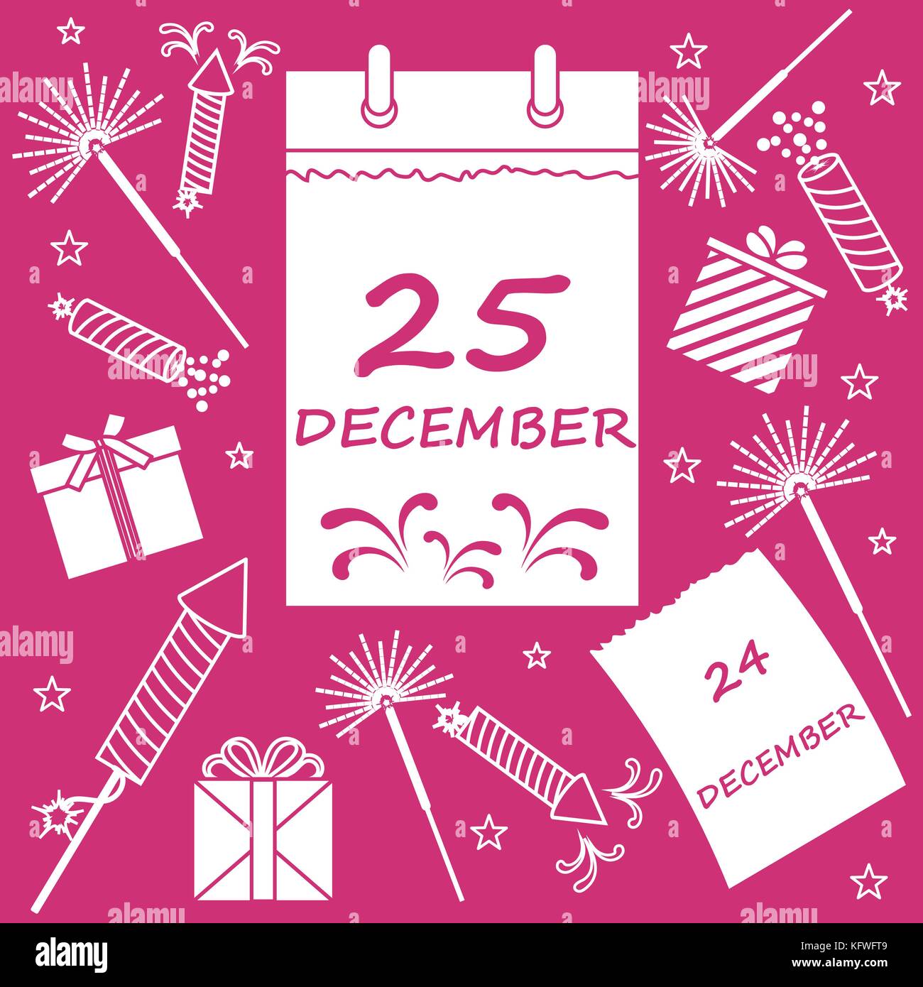 Vector illustration: calendar with christmas date page and gifts ...