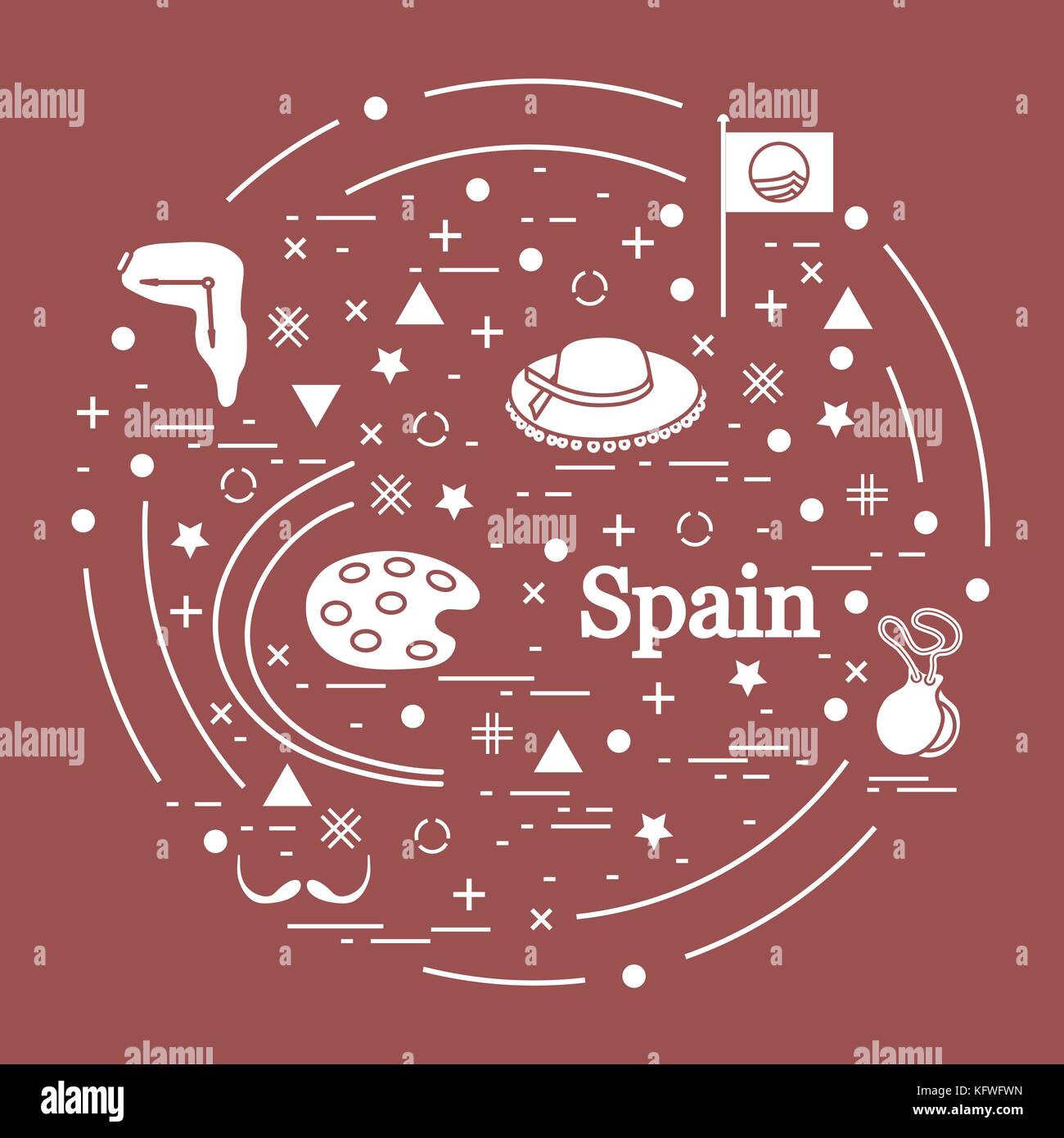 Vector illustration with various symbols of Spain arranged in a circle ...