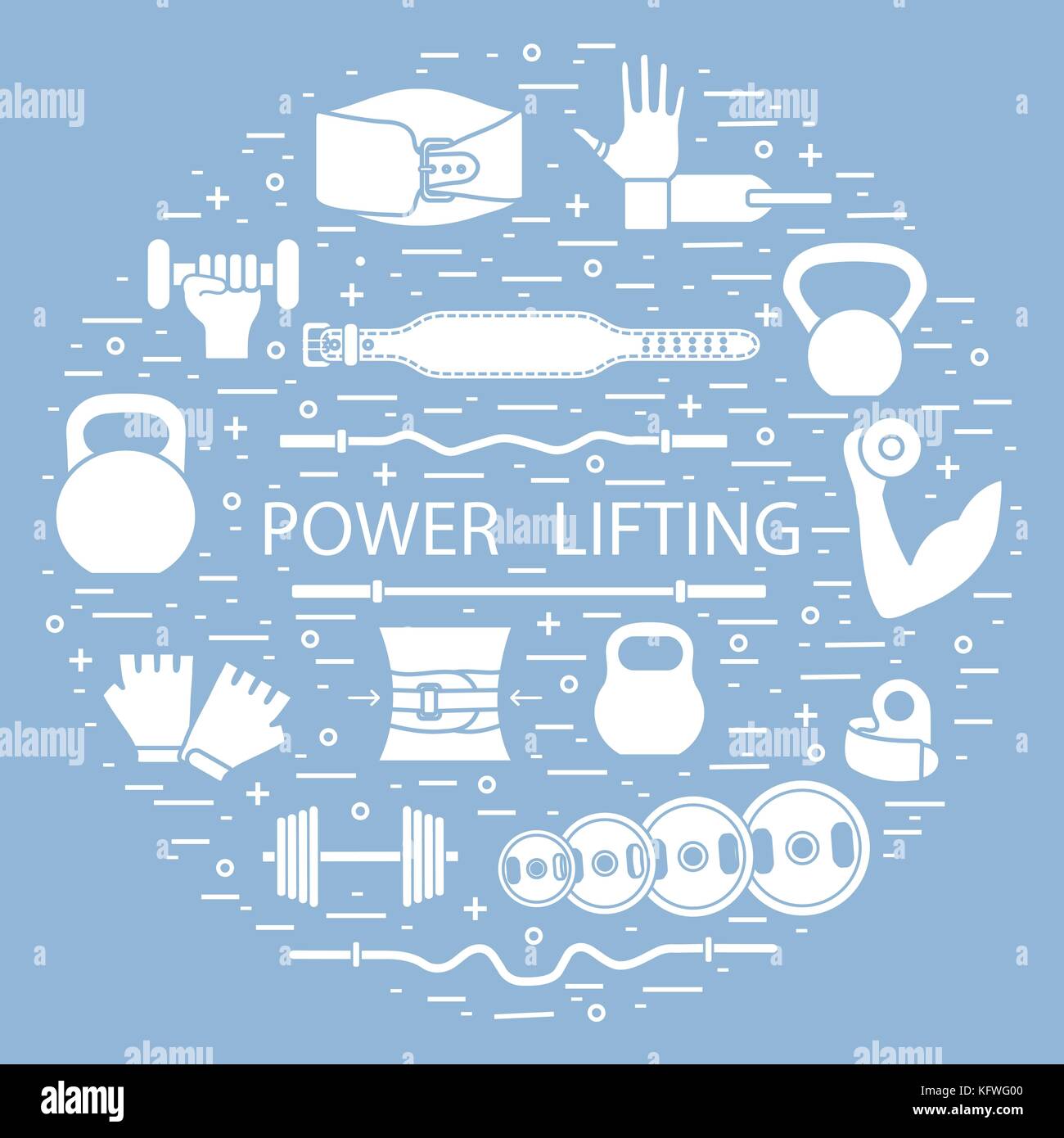 Weightlifting training objects arranged in a circle. Healthy lifestyle ...