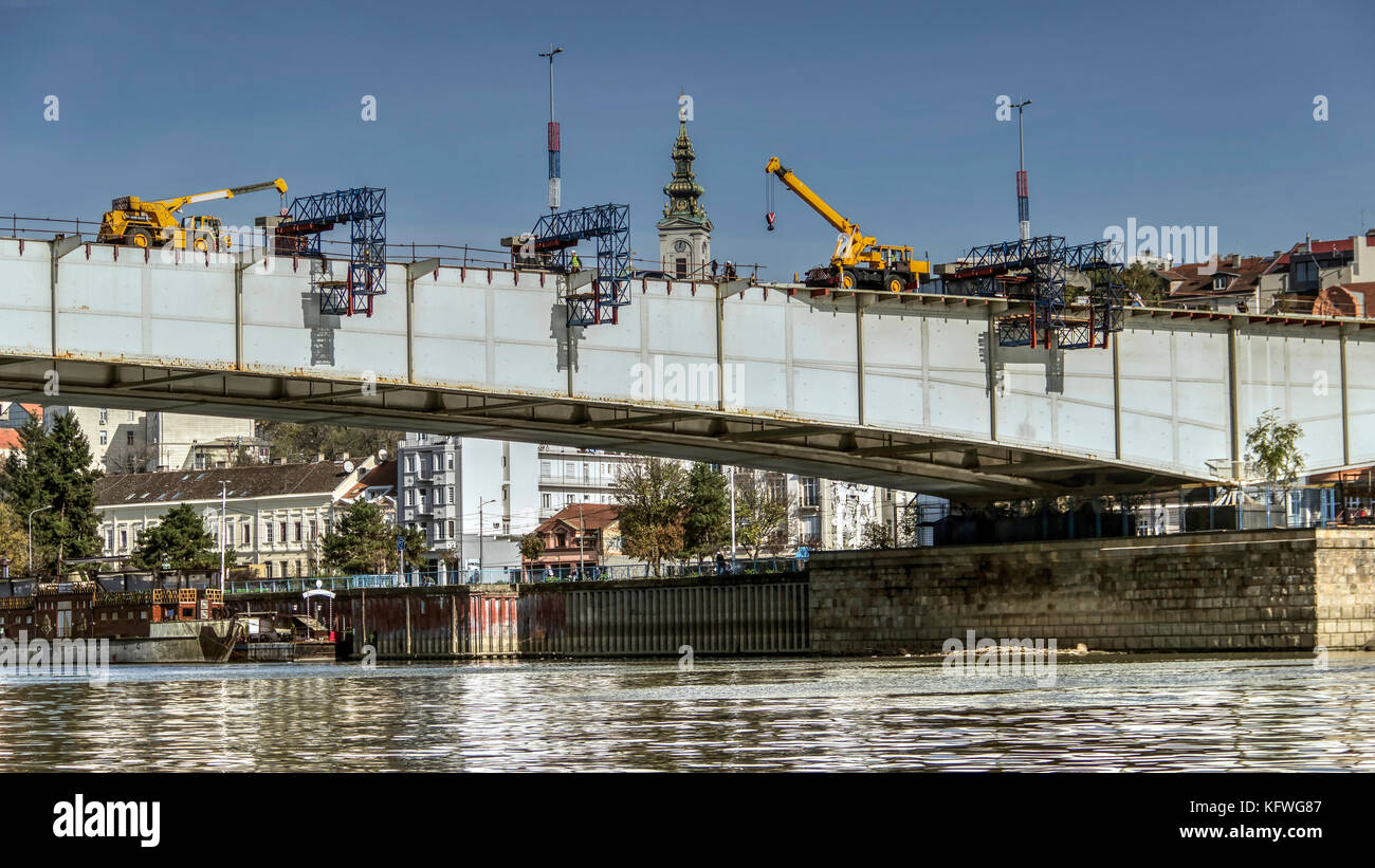 Belgrade, Serbia, October 2017 - Works on reparation of the Branko ...
