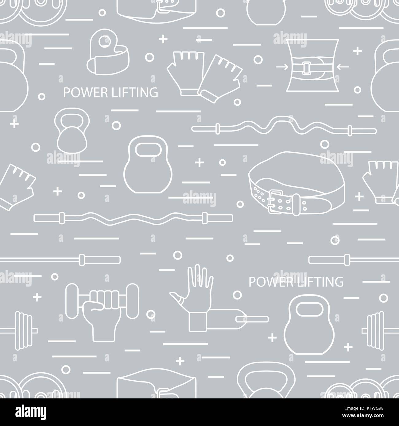 Vector pattern on the sports theme. Different goods for weightlifting ...