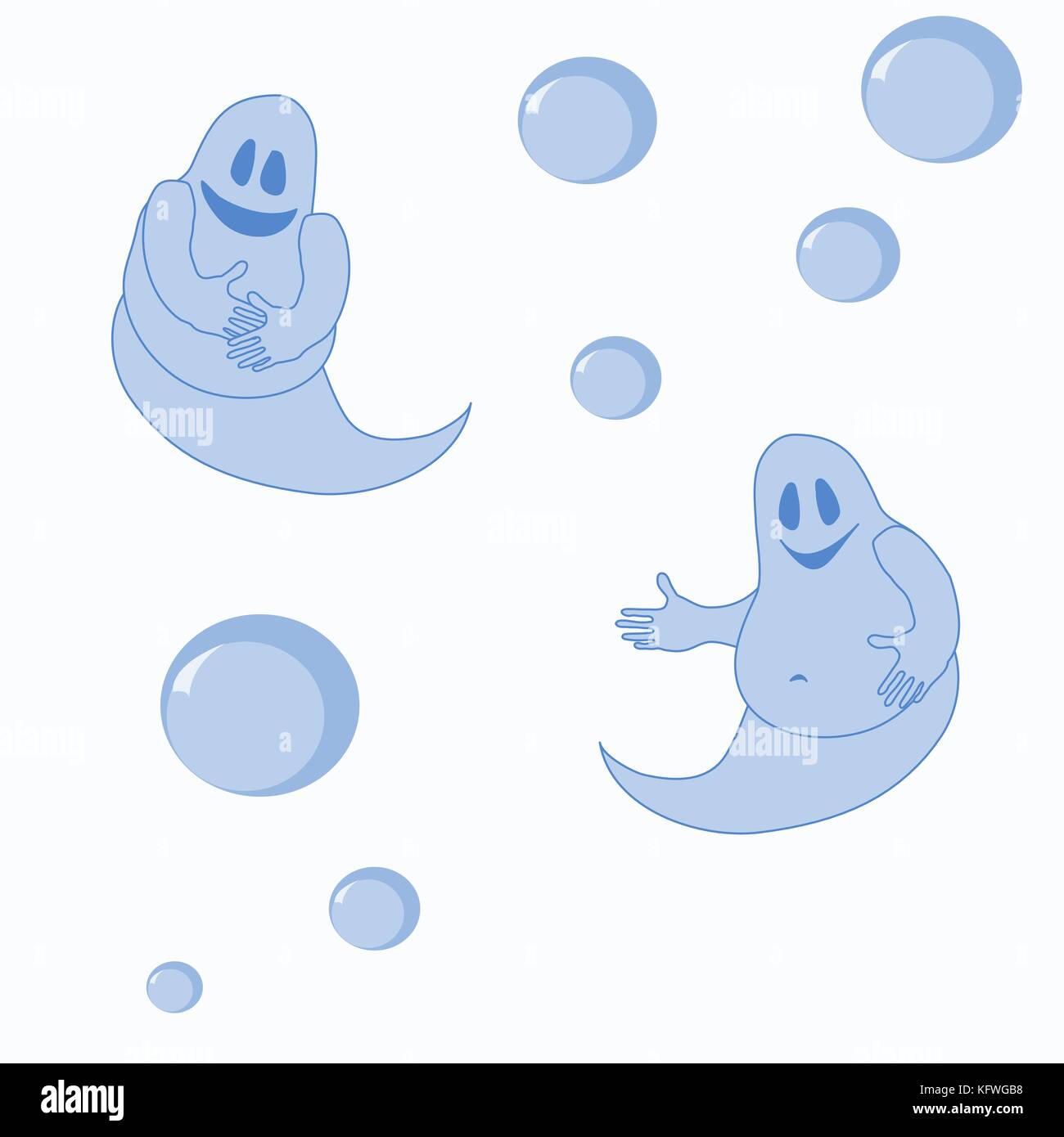 Ghosts and bubbles. Halloween symbols. Design for party card ...