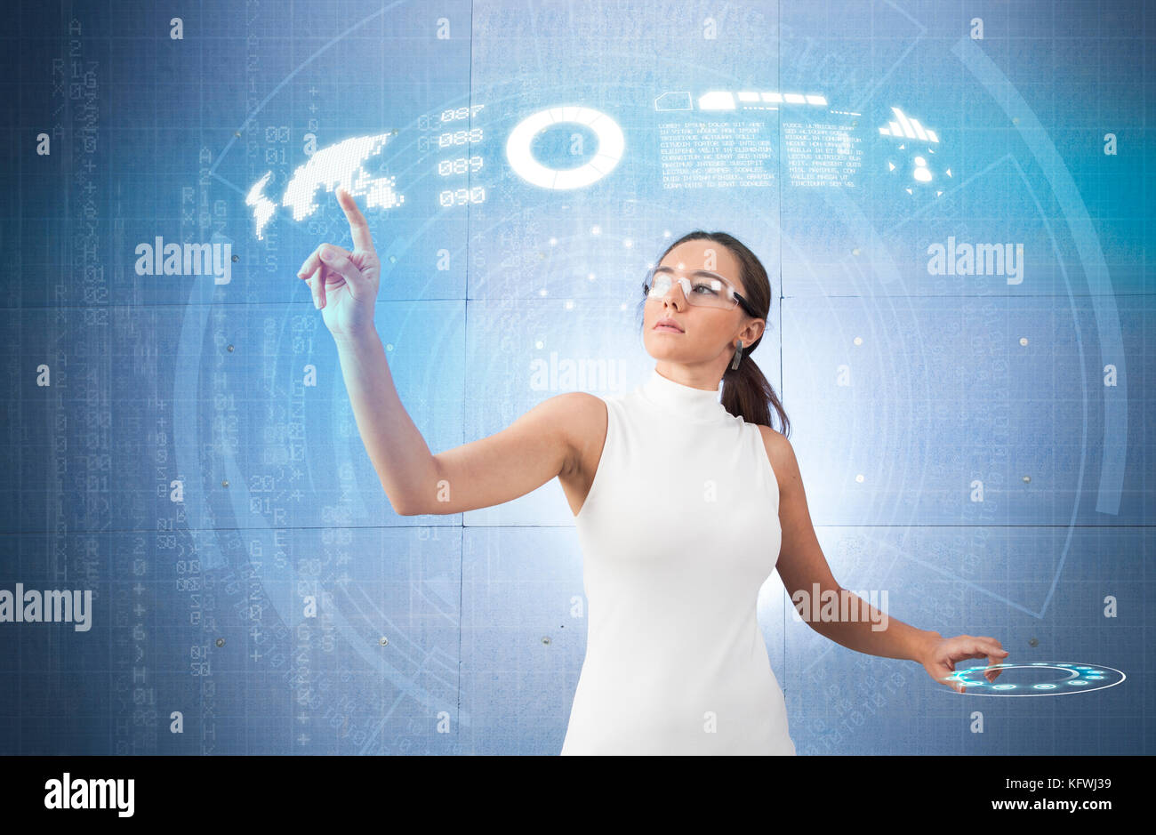 Attractive young woman touching the virtual future interface Stock ...