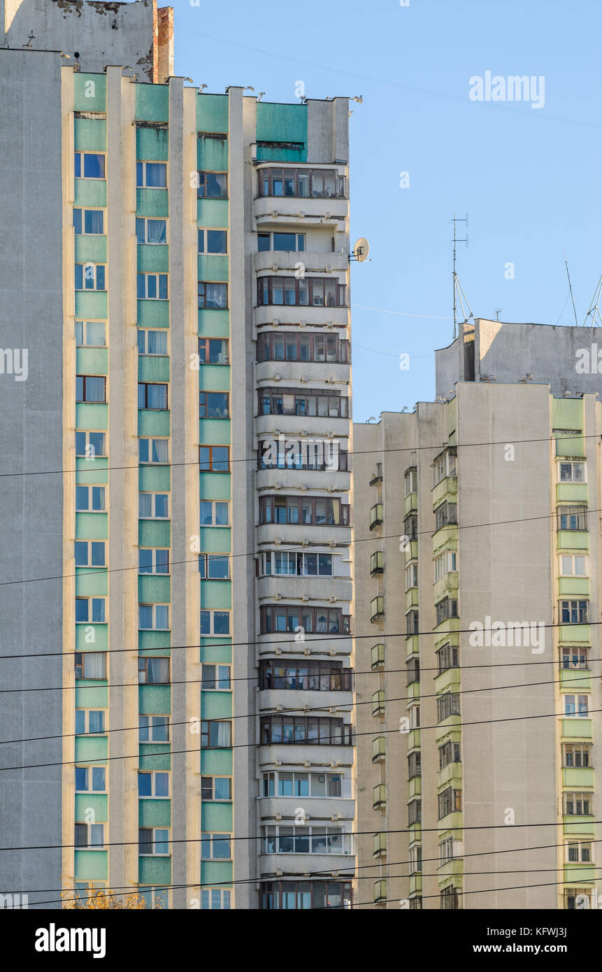 Urban background of the facades of multi-storey apartment buildings ...