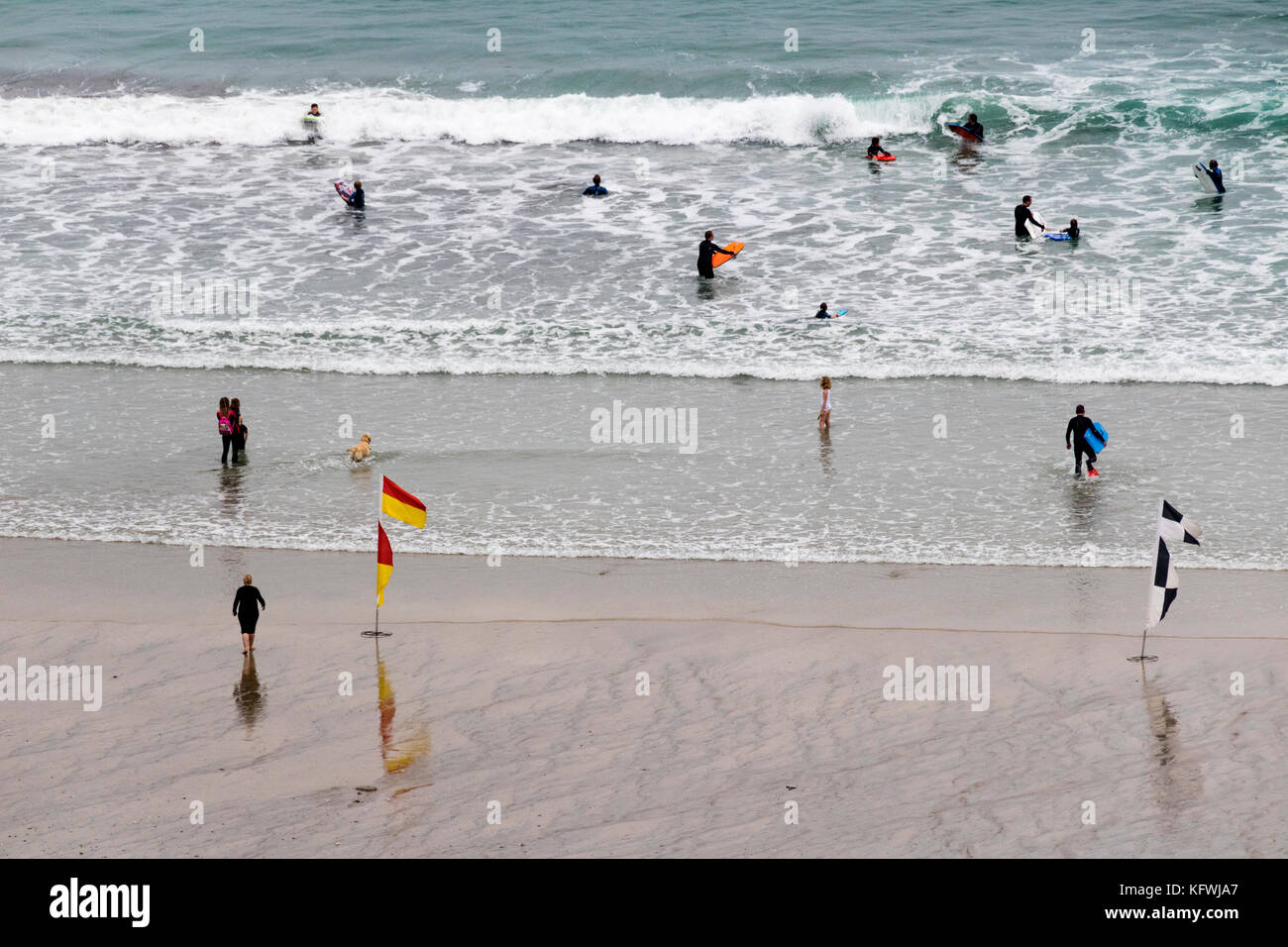 Detailed View of Busy Portreath Beach with Body Boarders in the ...