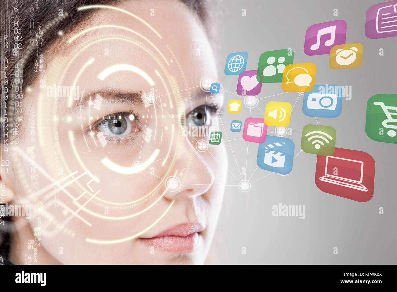 View of a Futuristic technology user interface with retinal recognition ...