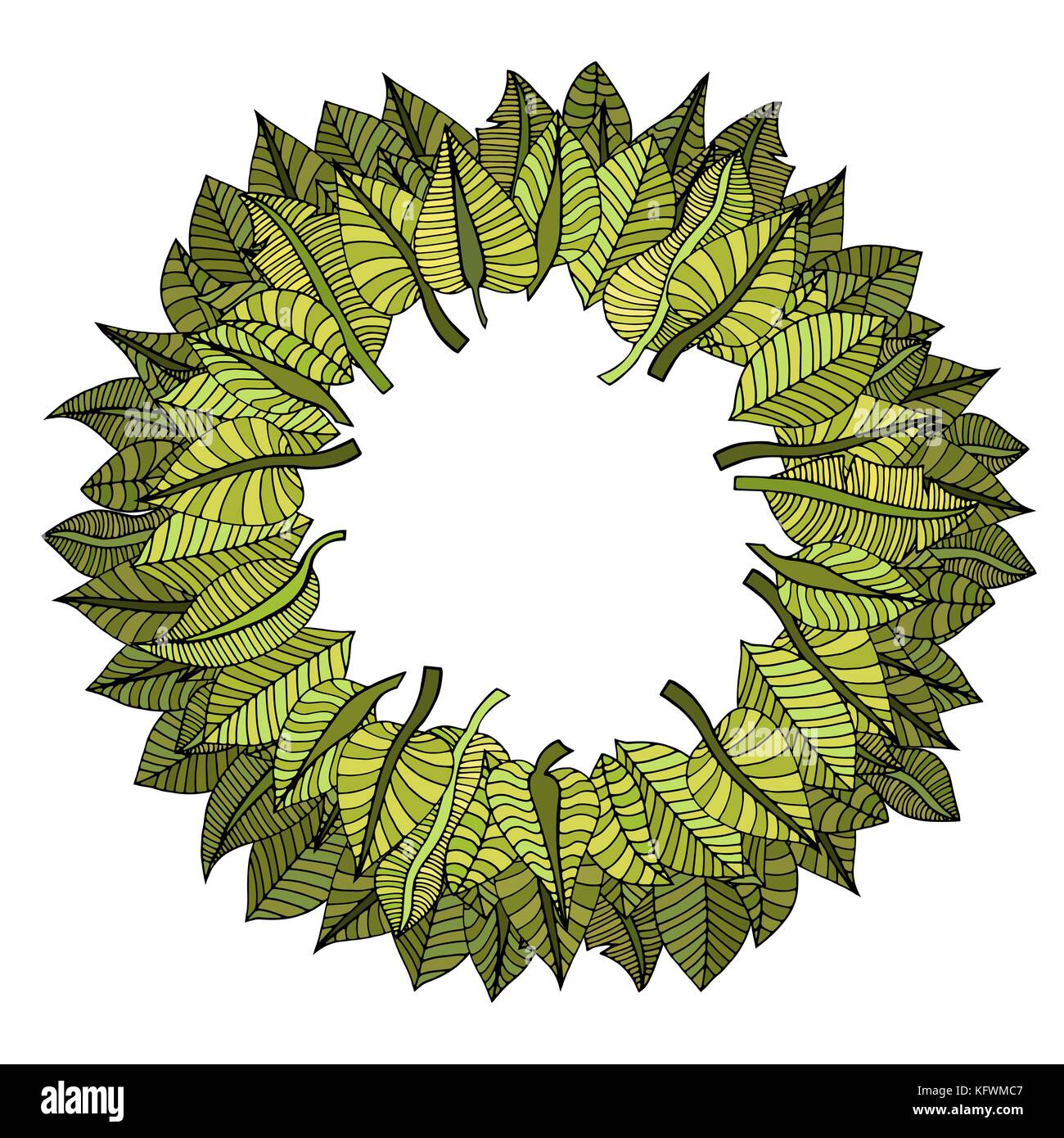 Beautiful round frame of cartoon leaves. Vector illustration Stock ...