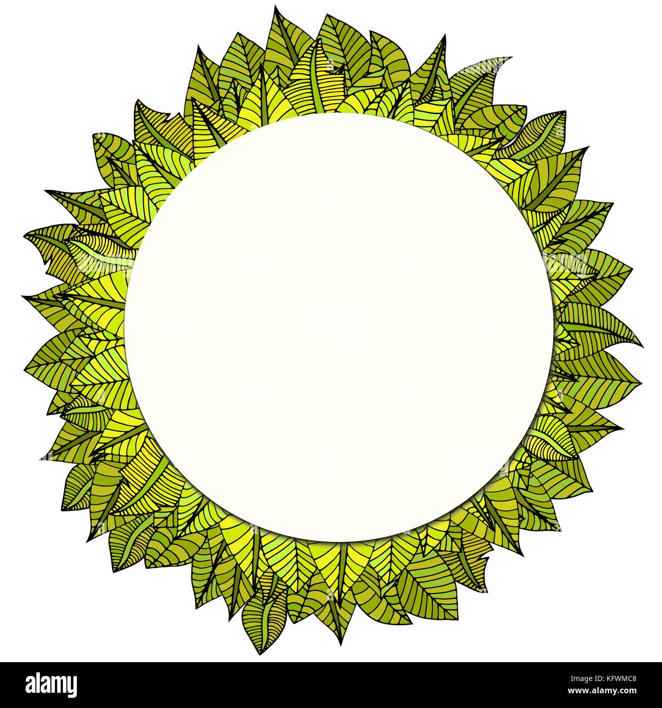 Beautiful round frame of cartoon leaves. Vector illustration Stock ...