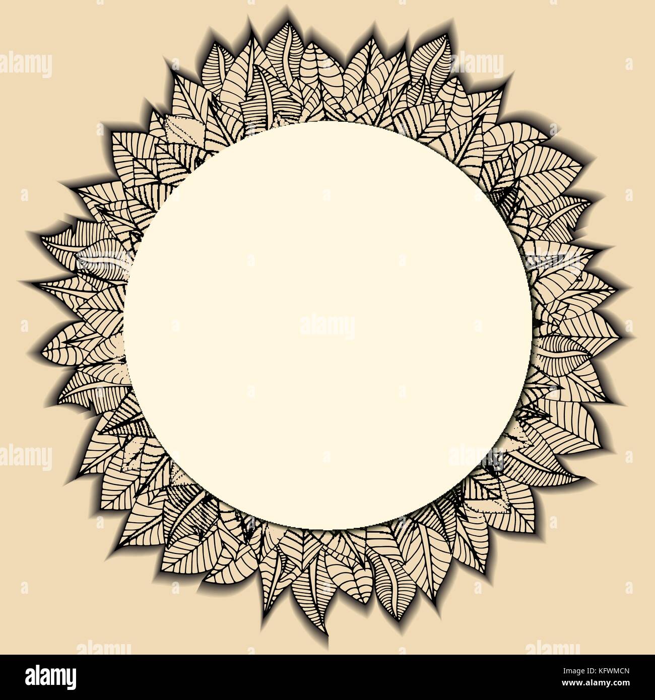 Beautiful round frame of cartoon leaves. Vector illustration Stock ...