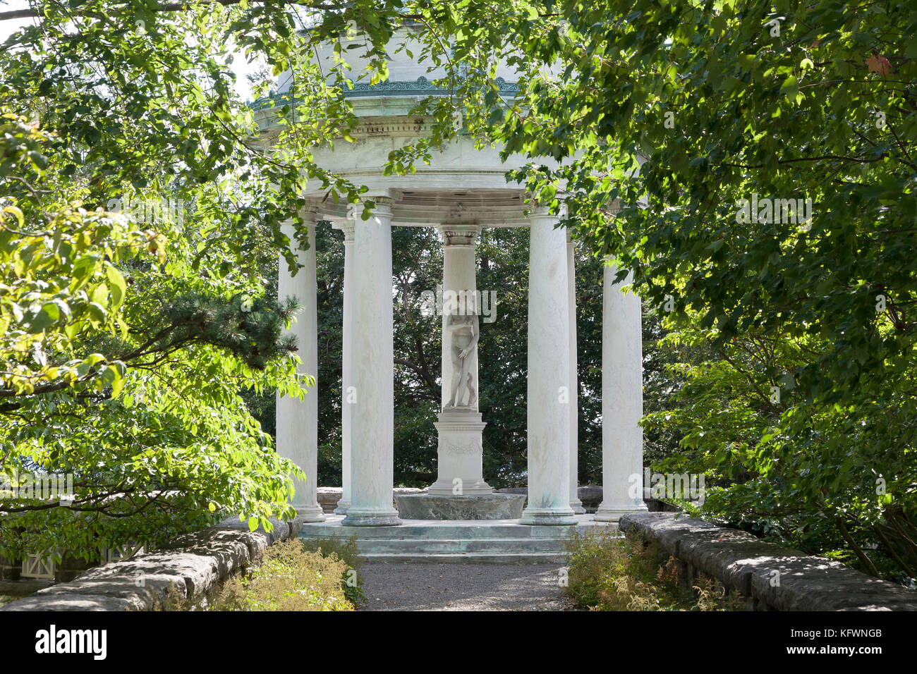 Classic Temple of Aphrodite with marble statue on the Kykuit estate of ...