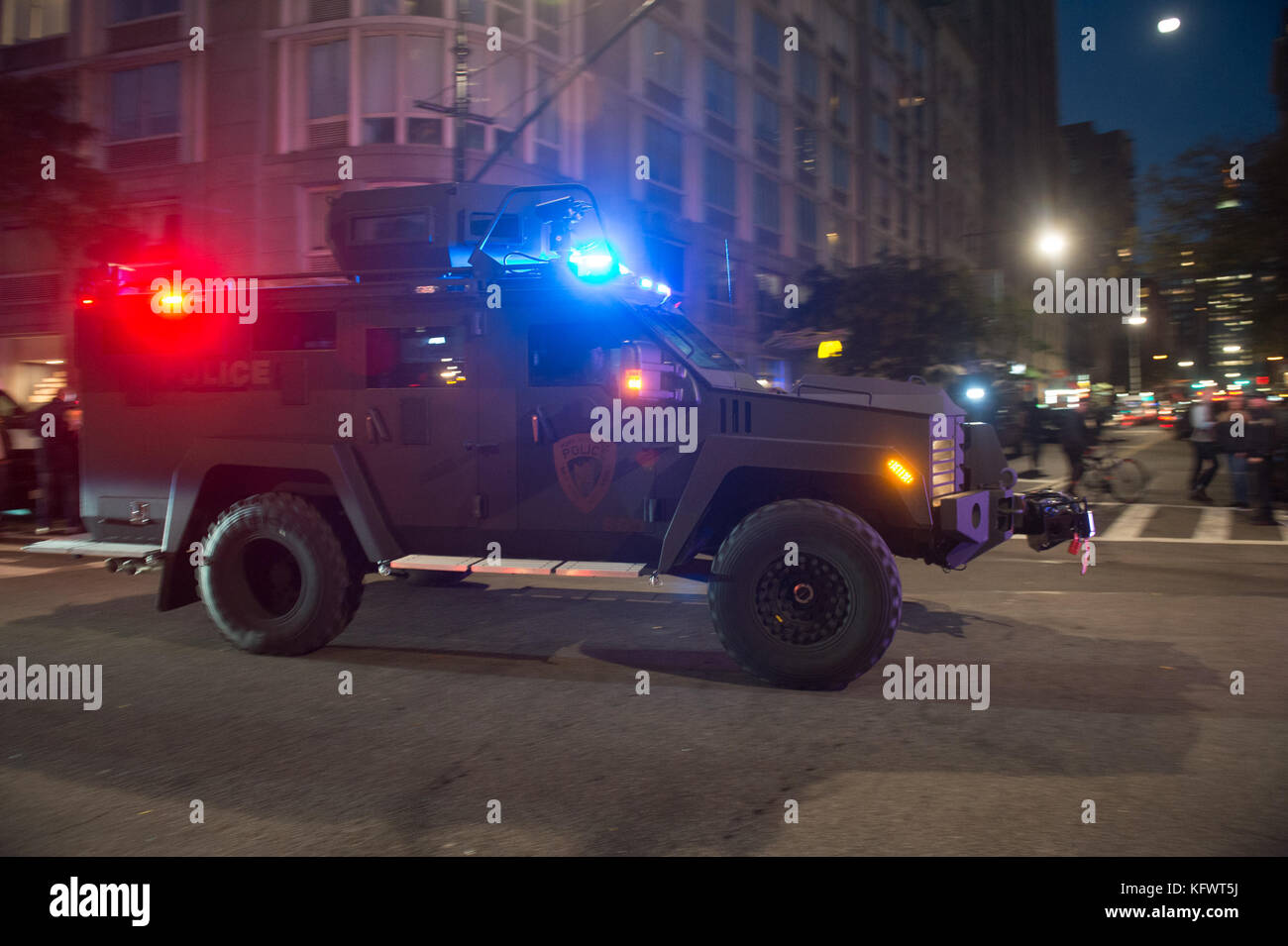 New York, NY, USA. 31st Oct, 2017. An NYPD armored truck moves past the ...