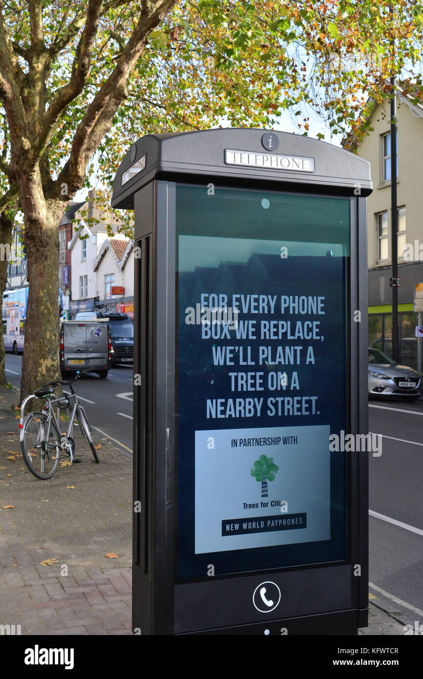 Bristol, UK. 1st November, 2017. A new world pay phone seen on ...