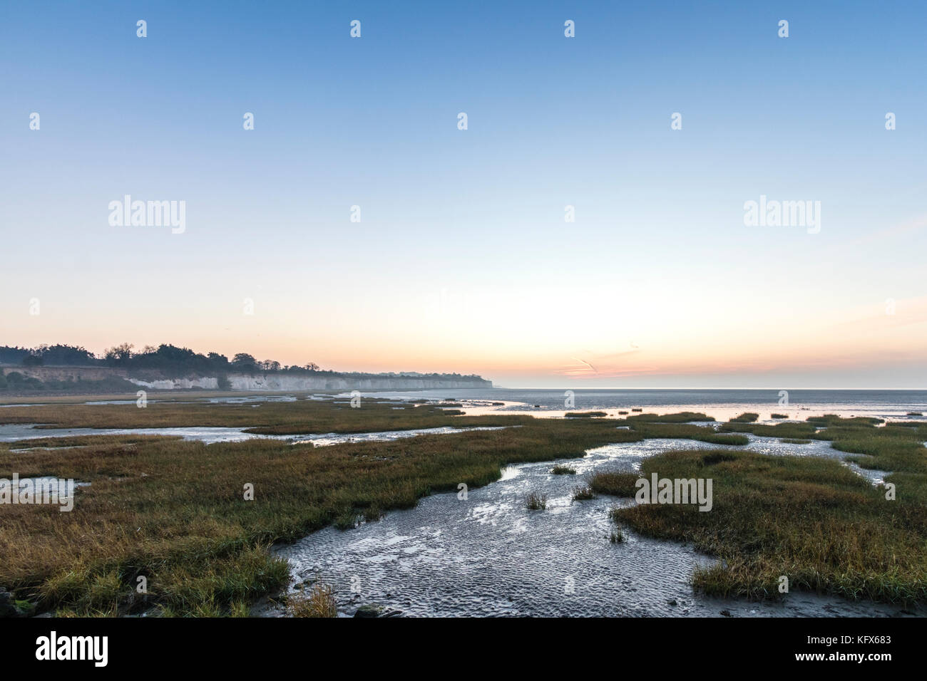 England, Ramsgate, Pegwell Bay. Daybreak over the English channel and ...