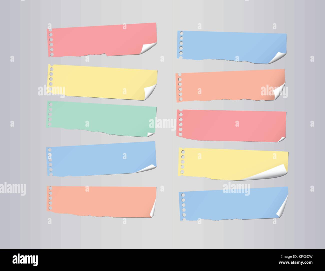 Colorful bended notebook paper sheets for note or message on gray ...