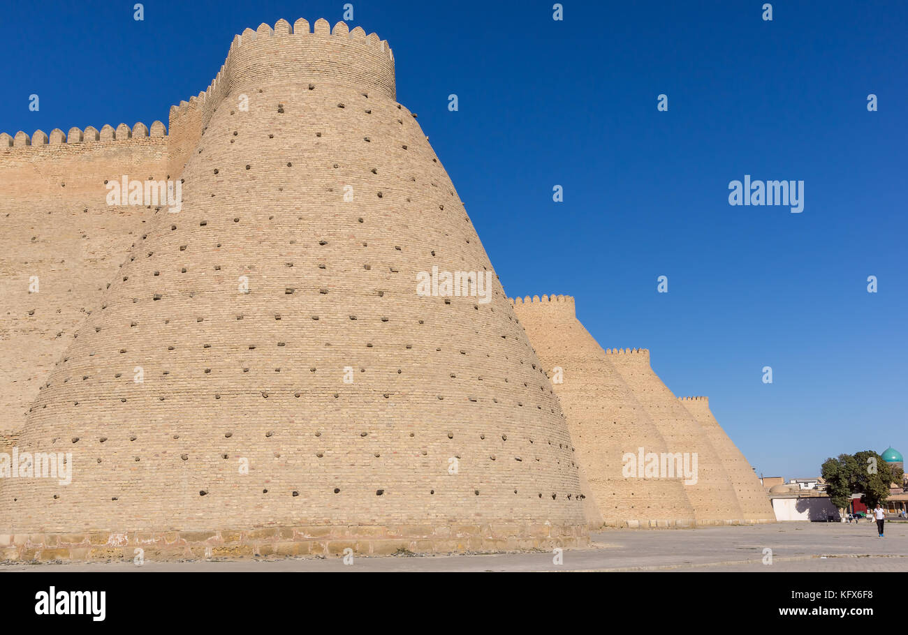 Wall of the massive Ark fortress, located in the city of Bukhara ...