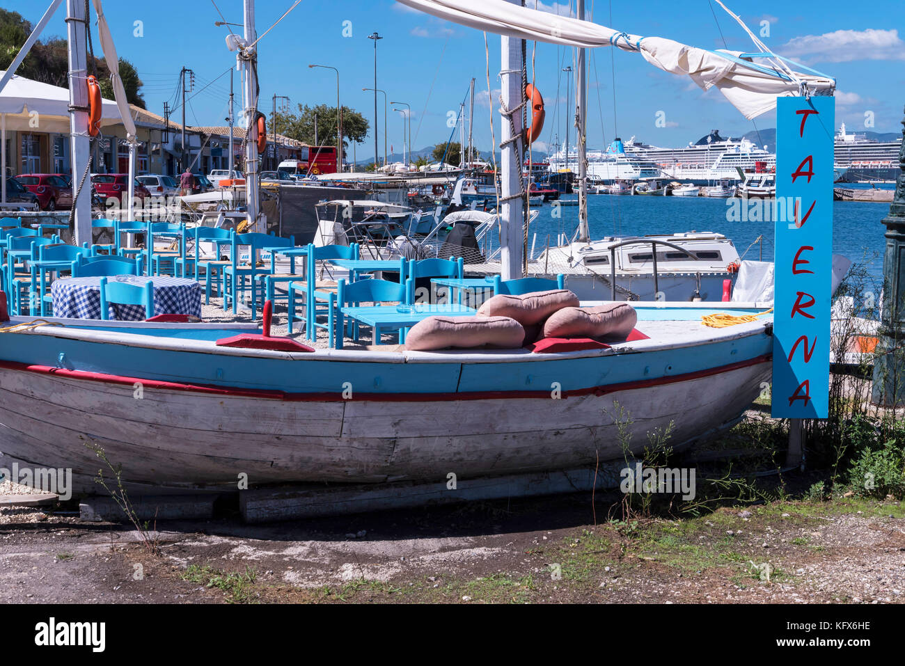 Cafe on the Harbour Wall in Corfu Town on the Greek Ionian Island of ...