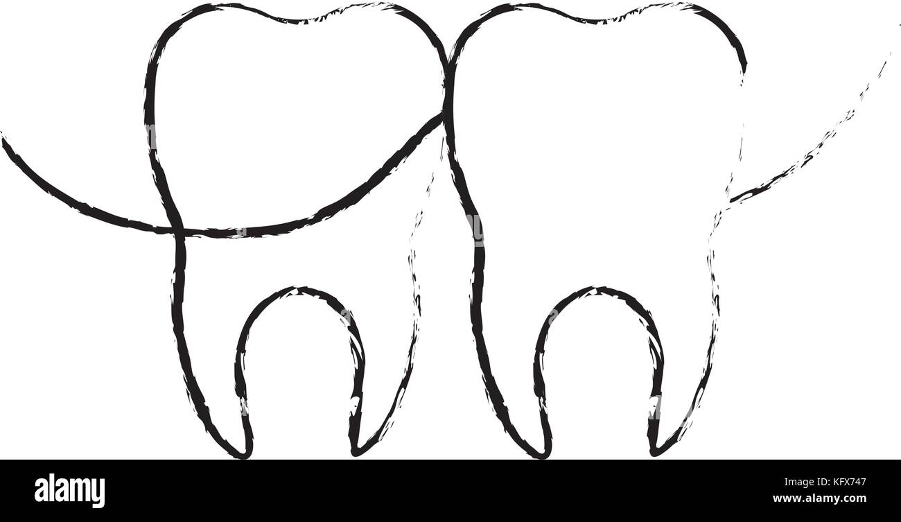 teeth with dental floss between them in monochrome blurred silhouette ...